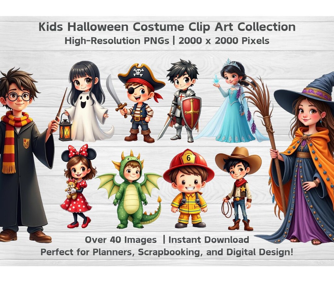 Kids Halloween Costume Clip Art Collection - 40 Adorable High ...