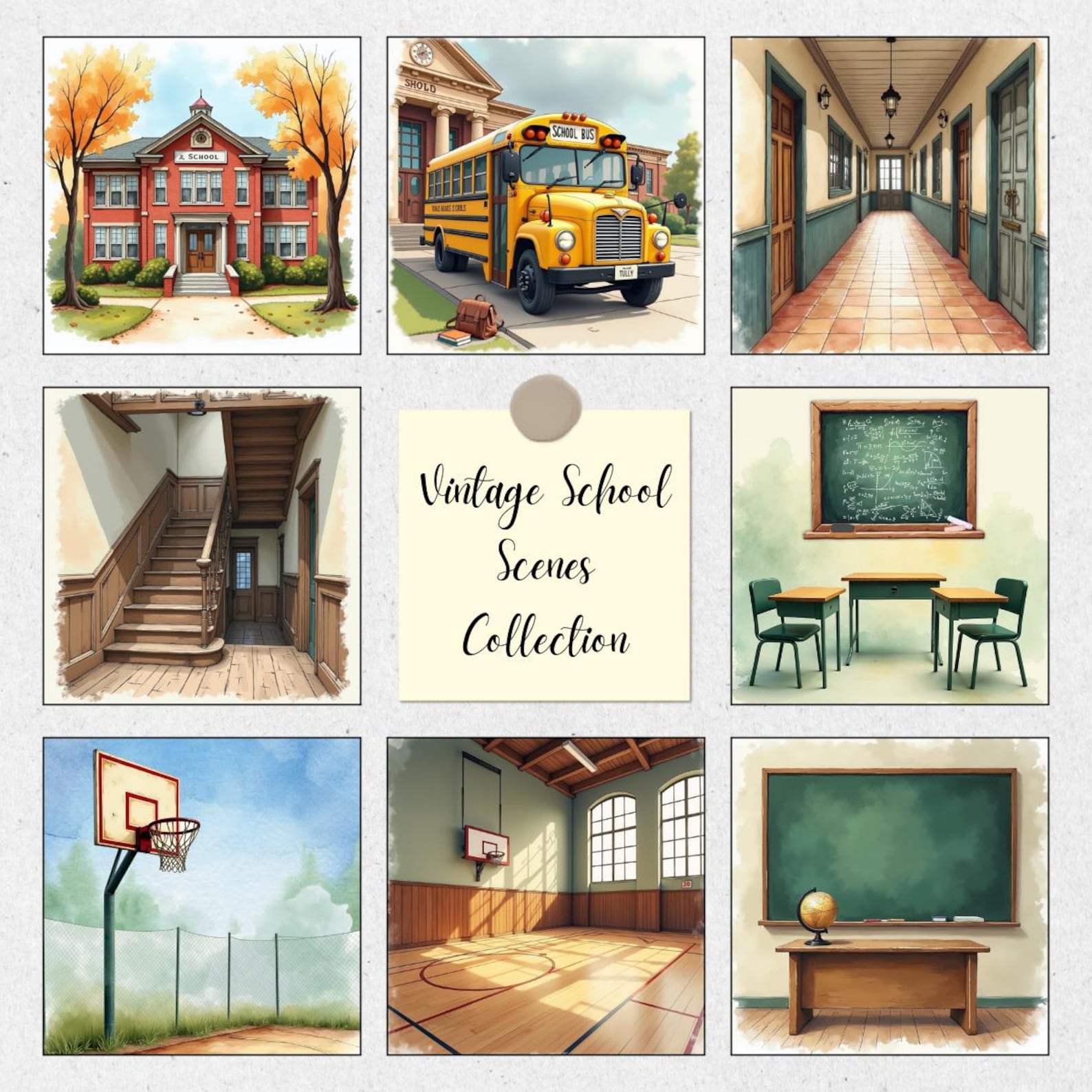 Vintage School Clip Art Collection | Back to School | High-resolution ...