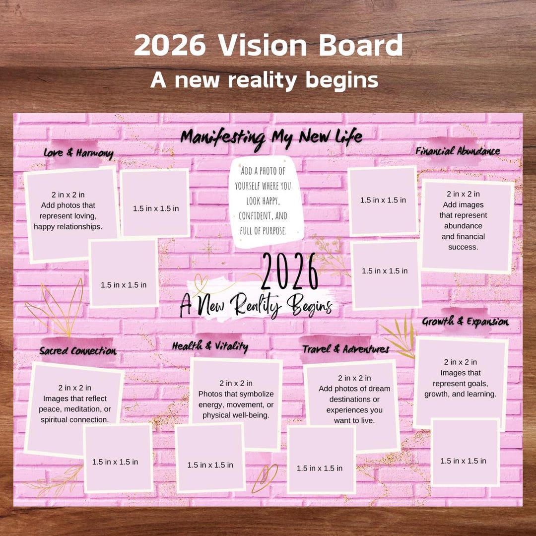 2026 Vision Board Template for Women | Pink Printable Law of Attraction ...