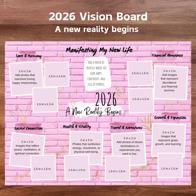 2026 Vision Board Template for Women | Pink Printable Law of Attraction ...