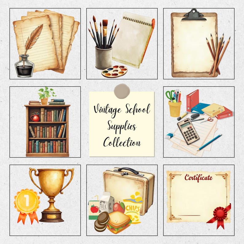 Vintage School Clip Art Collection | Back to School | High-resolution ...