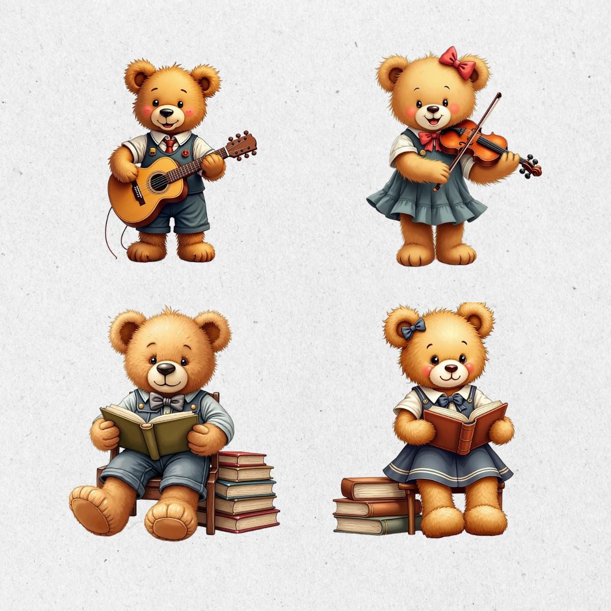 Vintage School Days Teddy Bears Clip Art Bundle | High-resolution Pngs ...