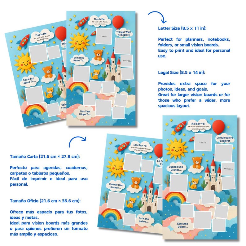 Kids Vision Board Printable | English & Spanish | Letter - Legal Sizes ...