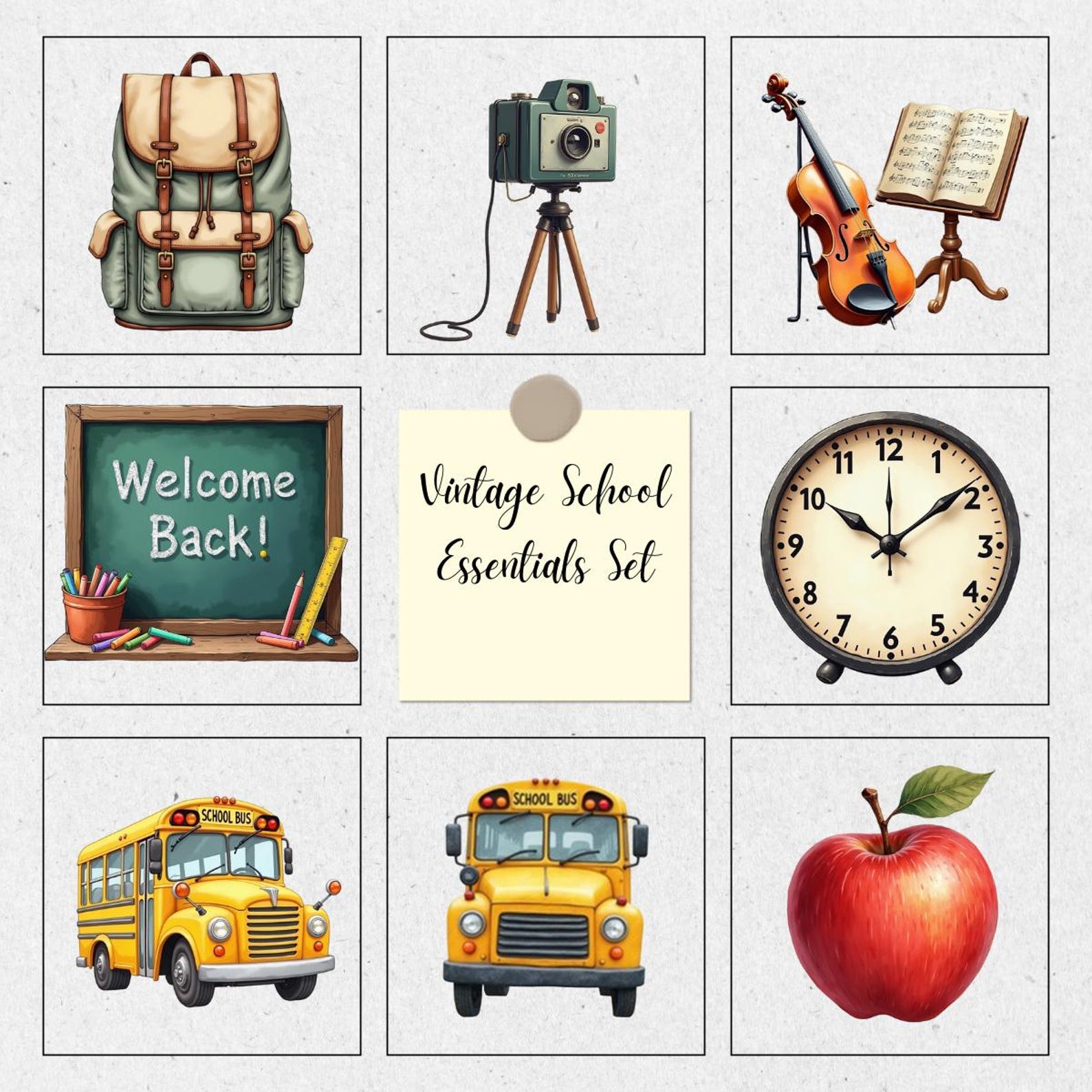 Vintage School Clip Art Collection | Back to School | High-resolution ...