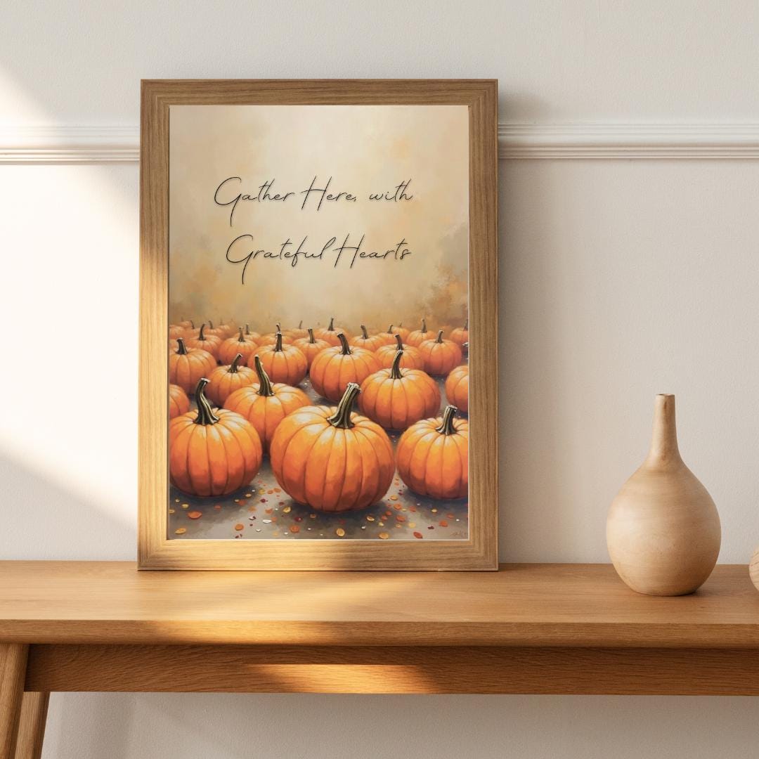 Gather Here With Grateful Hearts - Autumn Pumpkin Gathering Print ...