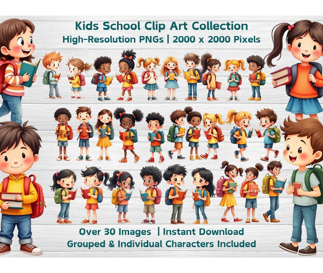 Kids School Clip Art Collection | 30+ High-resolution Pngs | Grouped ...
