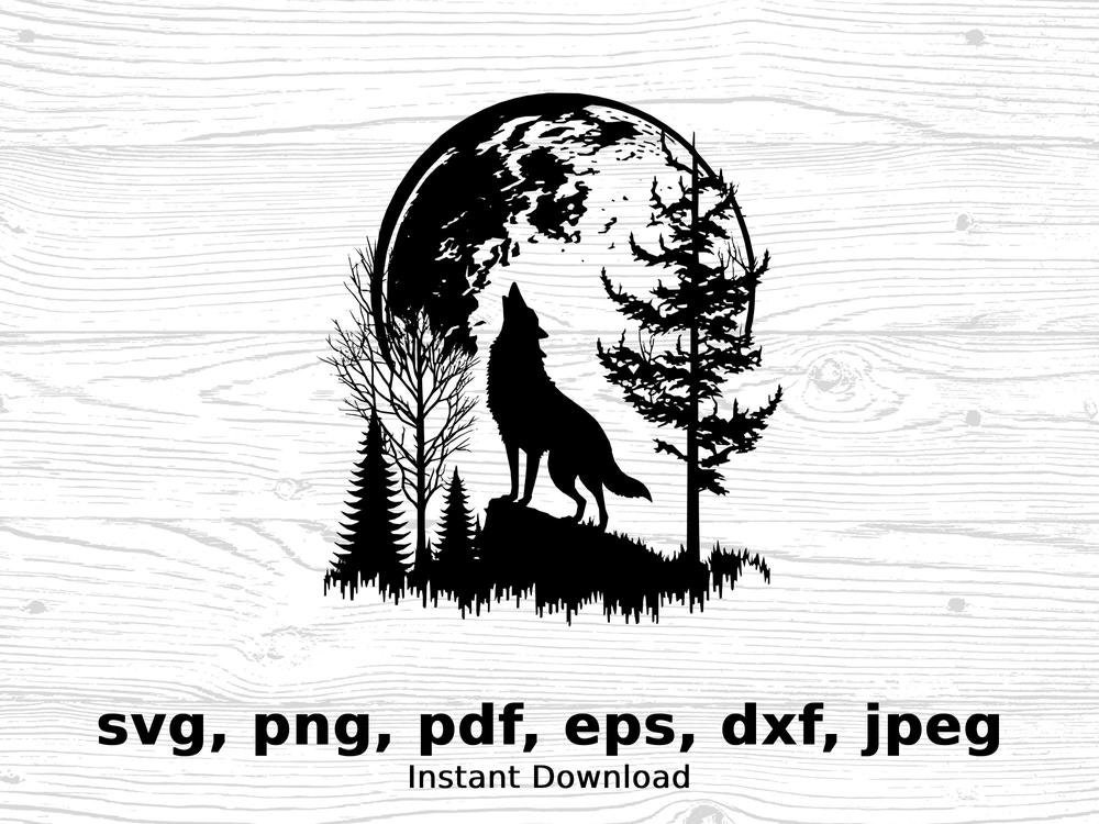Wolf Howling at Moon in Wilderness Outdoors Svg Png Pdf - Etsy