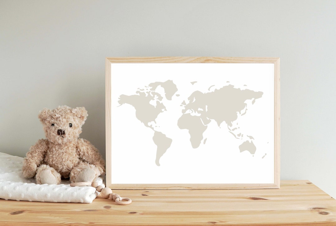 World Map Print / Wall Art / Minimal Map / Modern Nursery Art ...