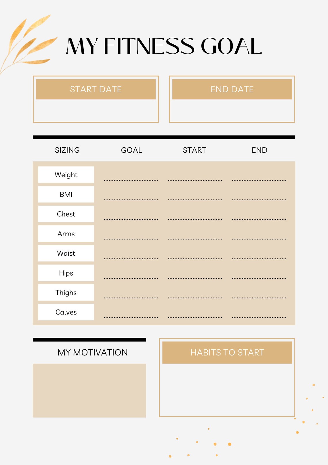 Printable Fitness Planner Fitness Goal Fitness Measurement | Etsy