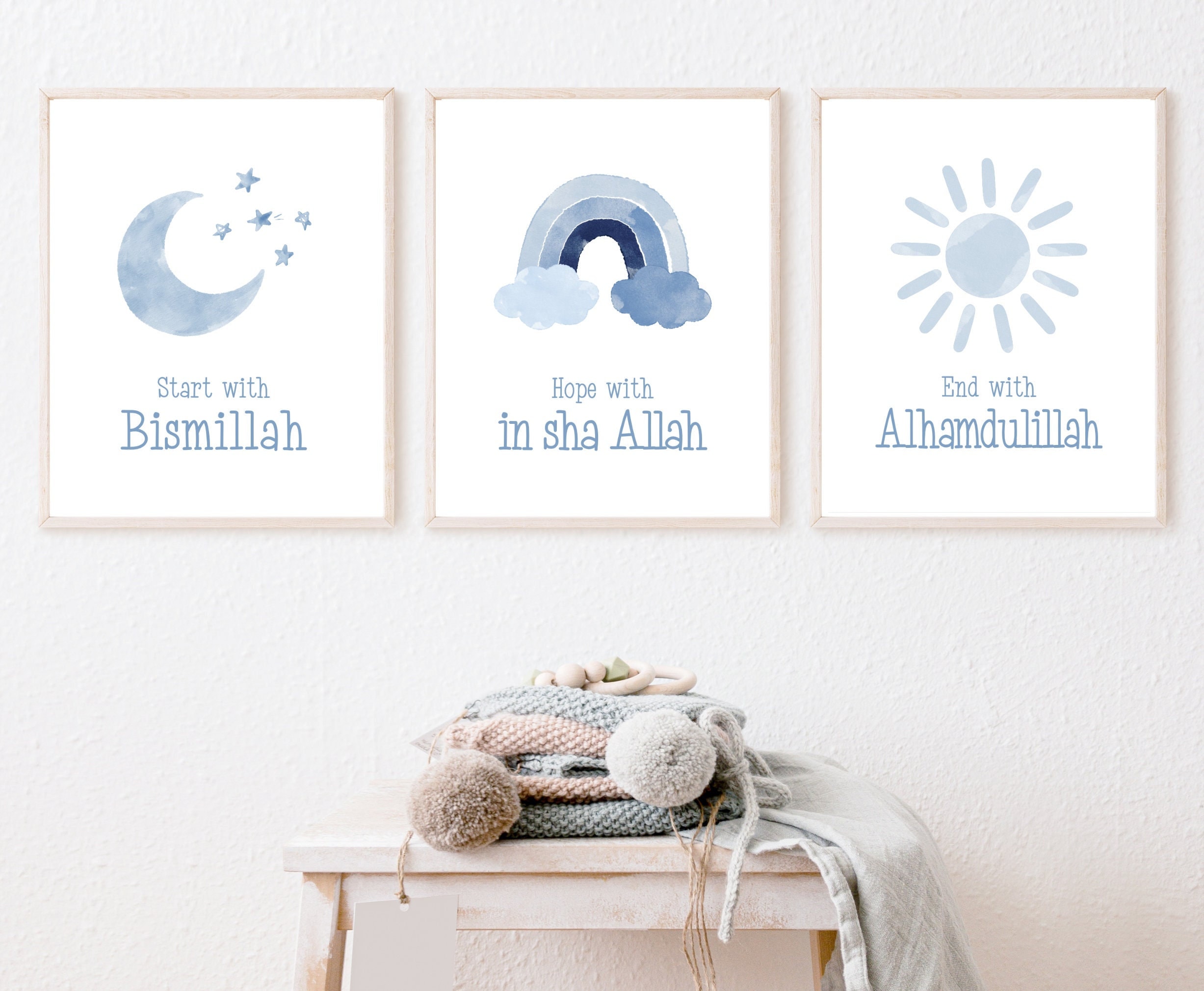 Set of 3 Kid's Islamic Wall Art, Start With Bismillah, Islamic Kids ...