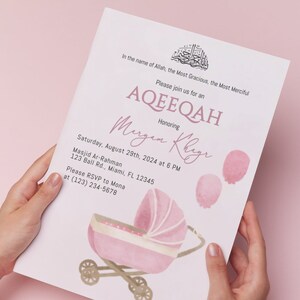Baby Girl Aqeeqah Invitation, Muslim Baby Shower Evite Islamic Baby ...