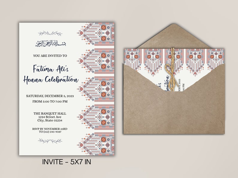 Palestine Tatreez Henna Party Invitation, Henna Mehndi Muslim Wedding ...
