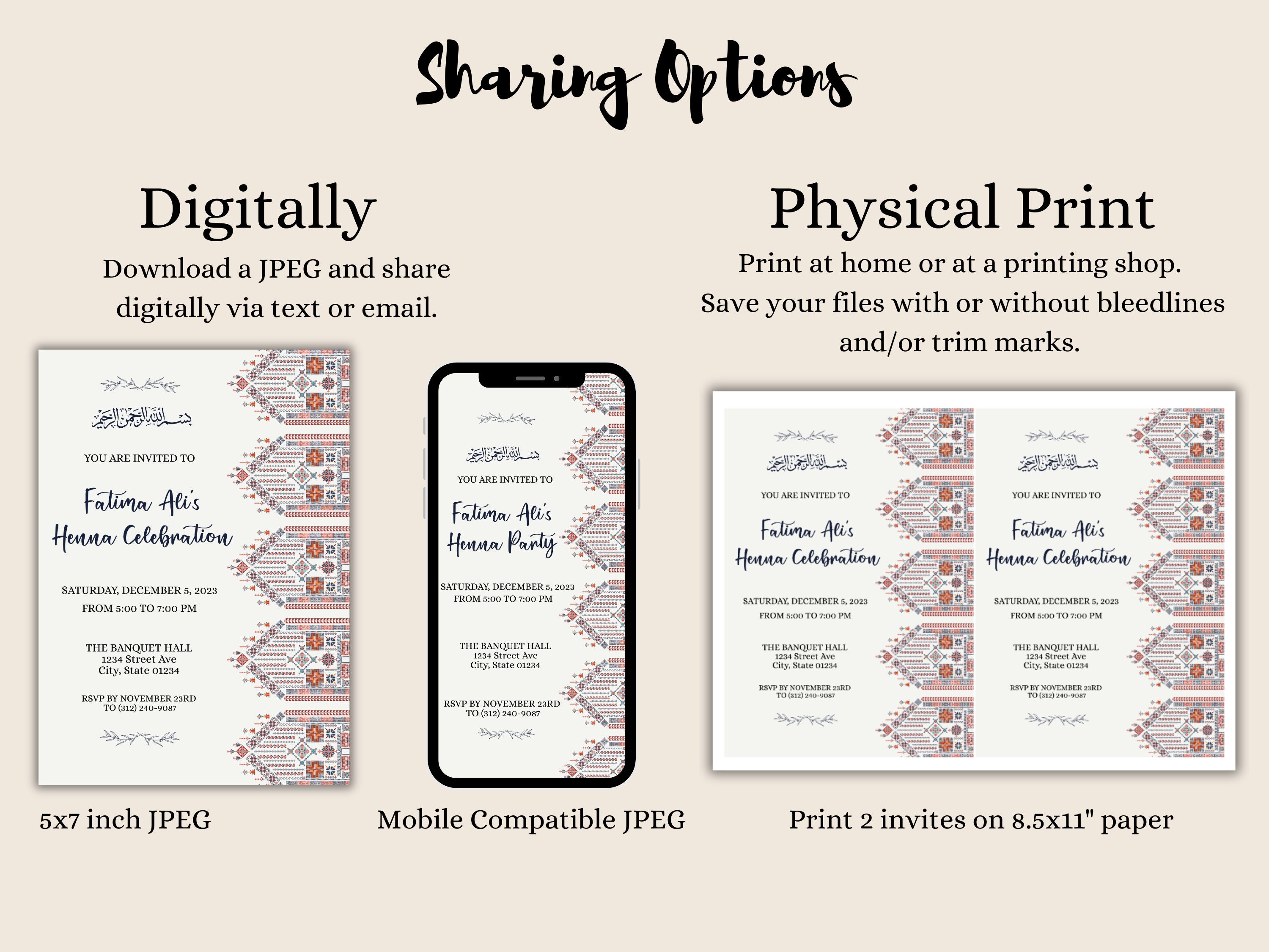 Palestine Tatreez Henna Party Invitation, Henna Mehndi Muslim Wedding ...