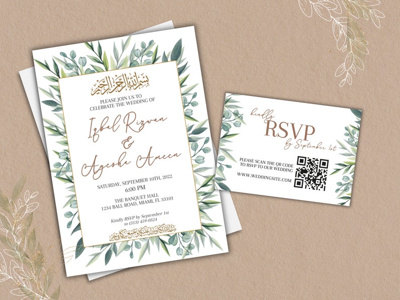 Green Muslim Wedding Invitation Template, Shaadi Card, Desi Wedding ...