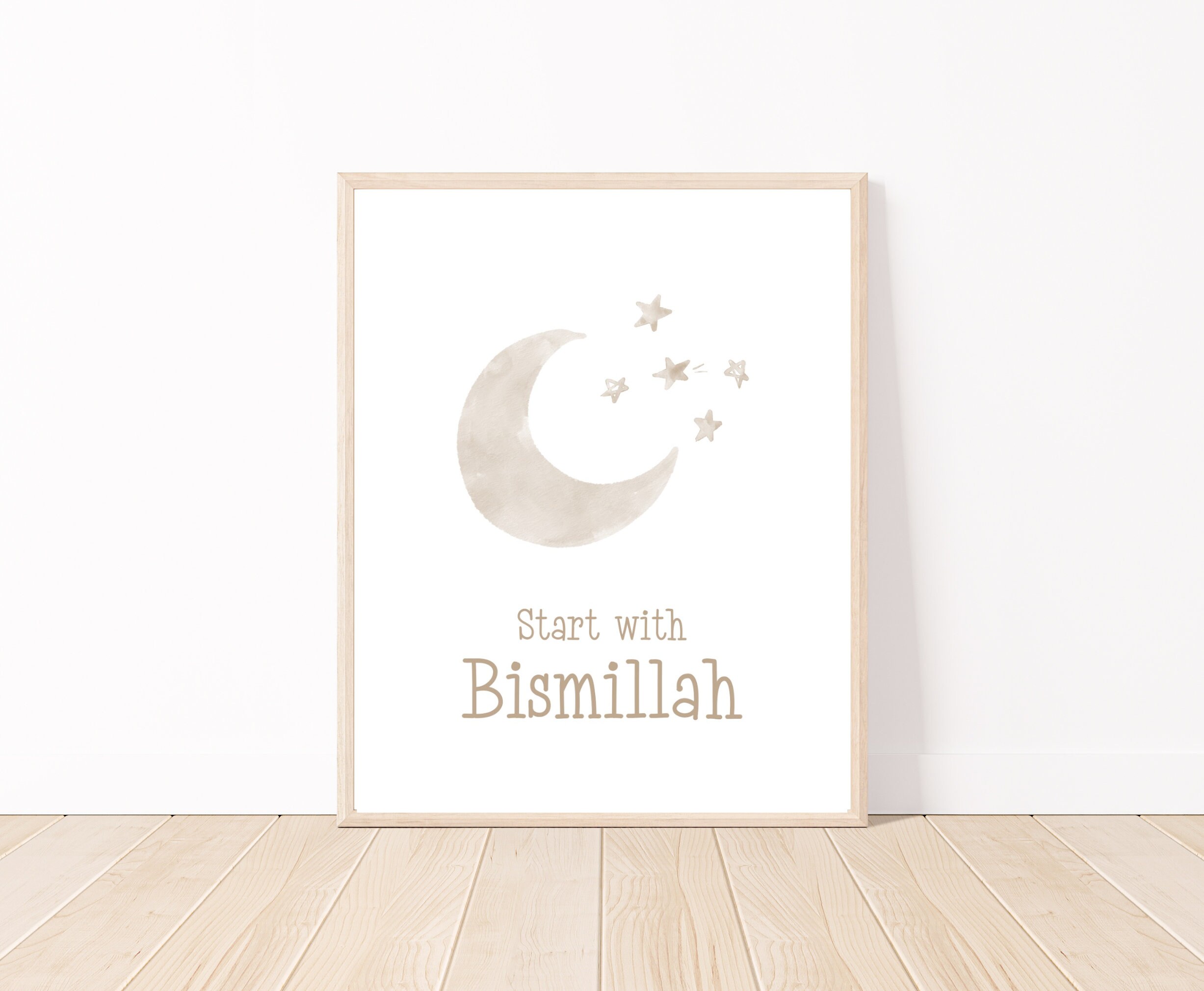Neutral Set of 3 Kids Islamic Wall Art, Start With Bismillah, Muslim ...