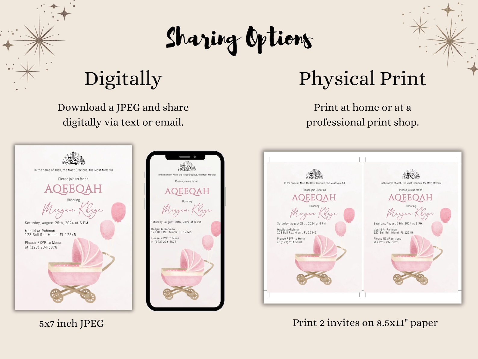 Baby Girl Aqeeqah Invitation, Muslim Baby Shower Evite Islamic Baby ...