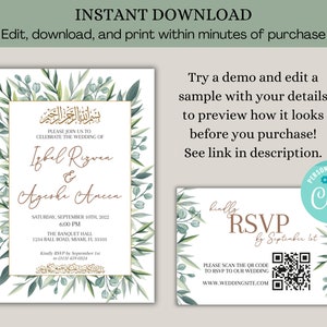 Green Muslim Wedding Invitation Template, Shaadi Card, Desi Wedding ...