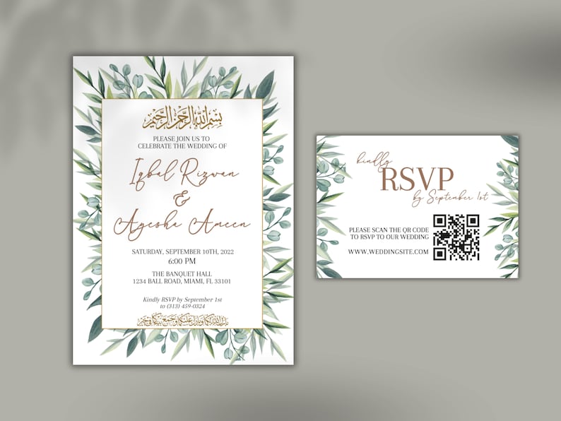 Green Muslim Wedding Invitation Template, Shaadi Card, Desi Wedding ...