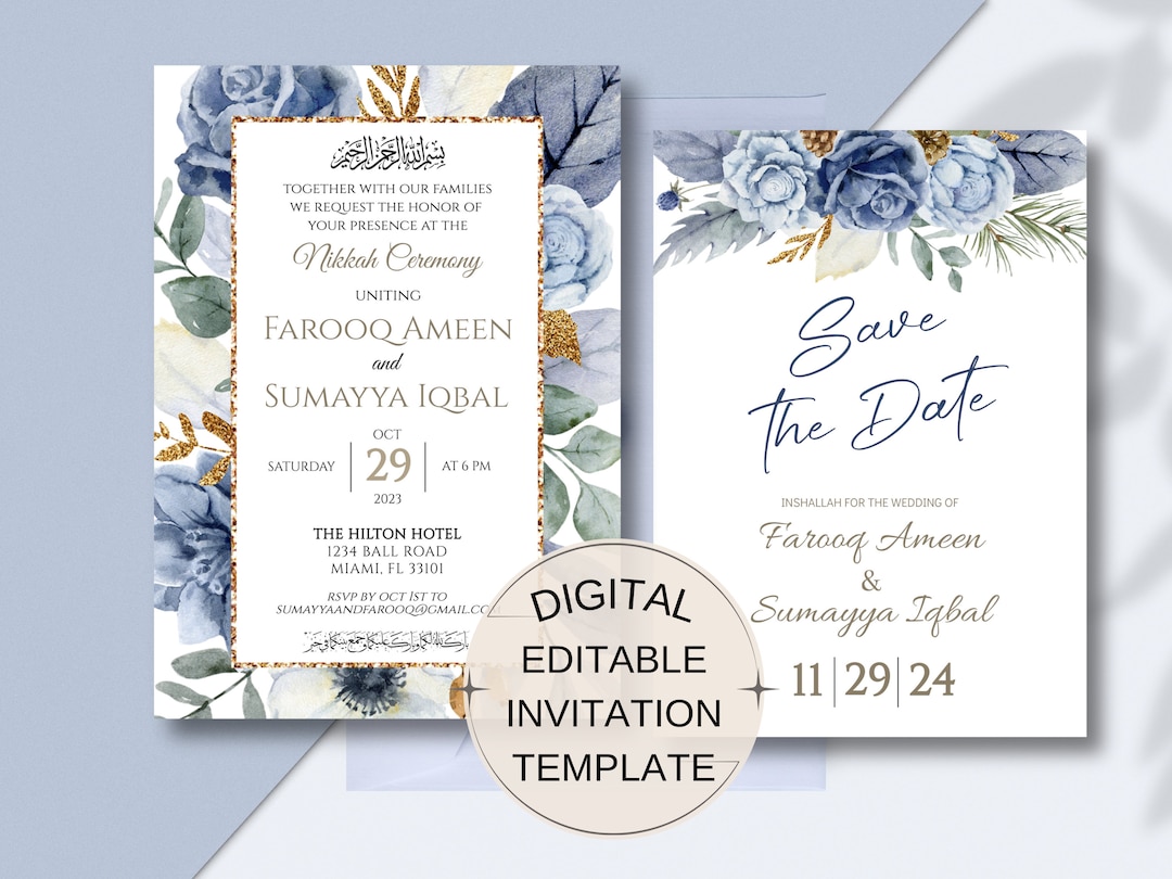 Dusty Blue Wedding Invitation, Shaadi Card,e Invitation Wedding, Desi ...