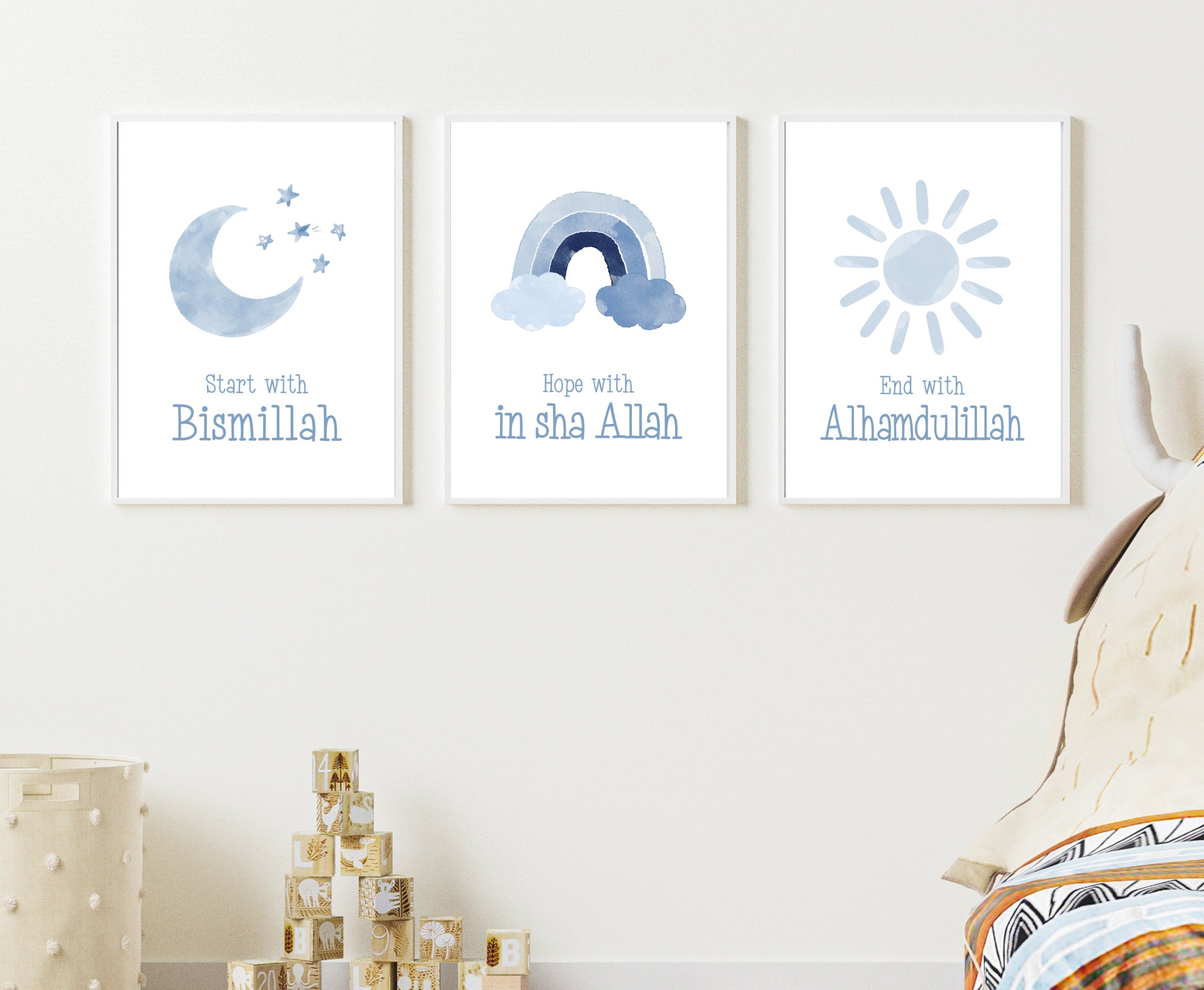 Set of 3 Kid's Islamic Wall Art, Start With Bismillah, Islamic Kids ...