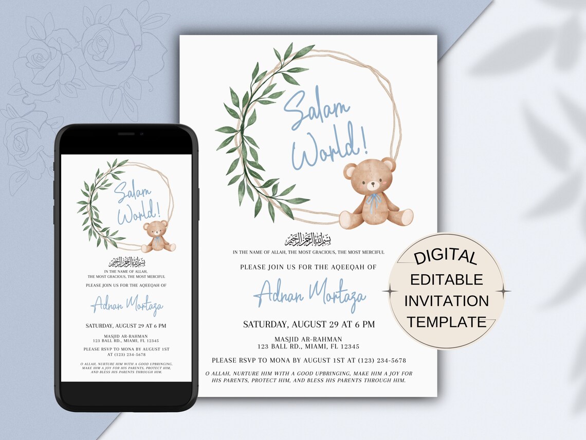 Muslim Aqiqah Digital Evite, Baby Boy Aqeeqah Invitation, Muslim Baby ...