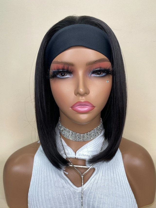 Short Straight Synthetic Half Wig With Headband - Etsy