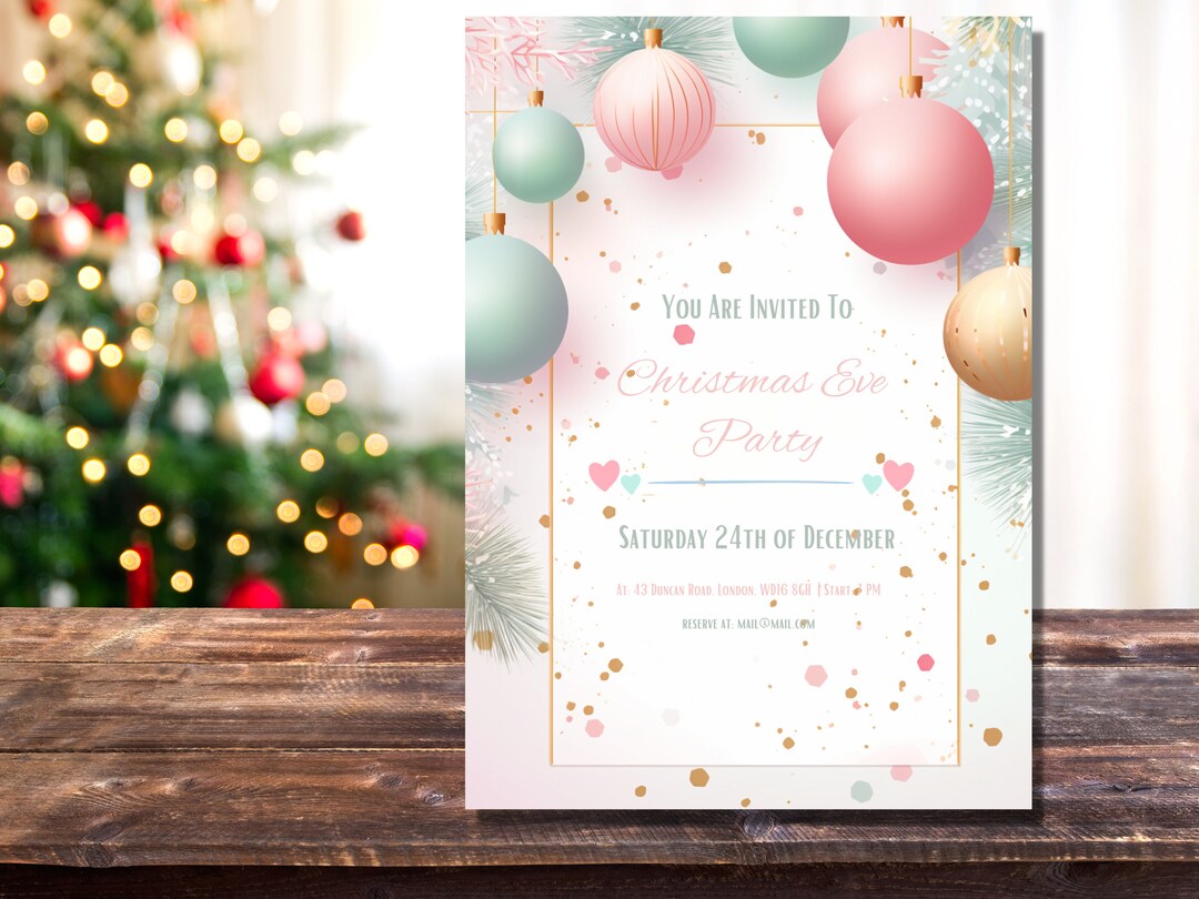 Editable Christmas Eve Party Invitation gentle Pastel Colours Edit in ...