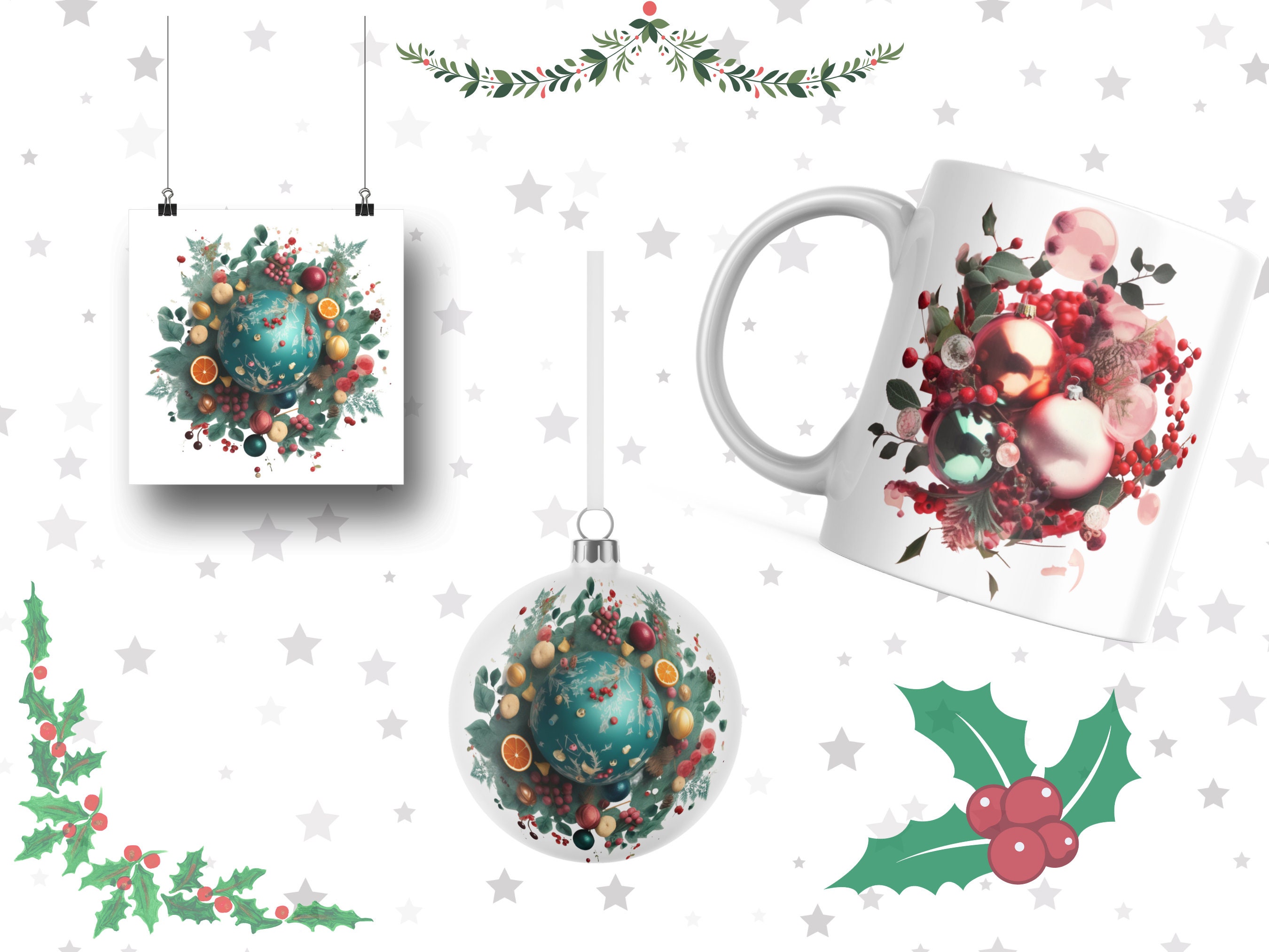 Joyful Christmas Clipart Bundle Festive Holiday Illustrations Festive ...