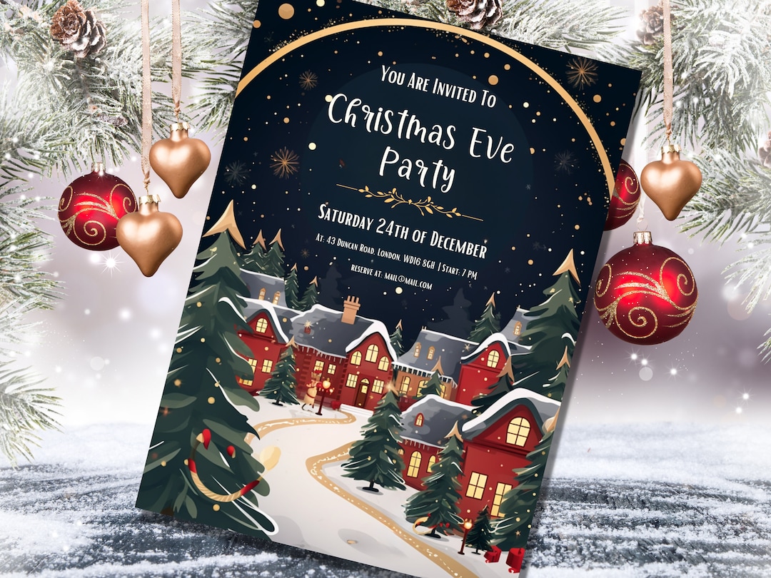 Adorable Christmas Eve Party Invitation Editable in Canva - Etsy