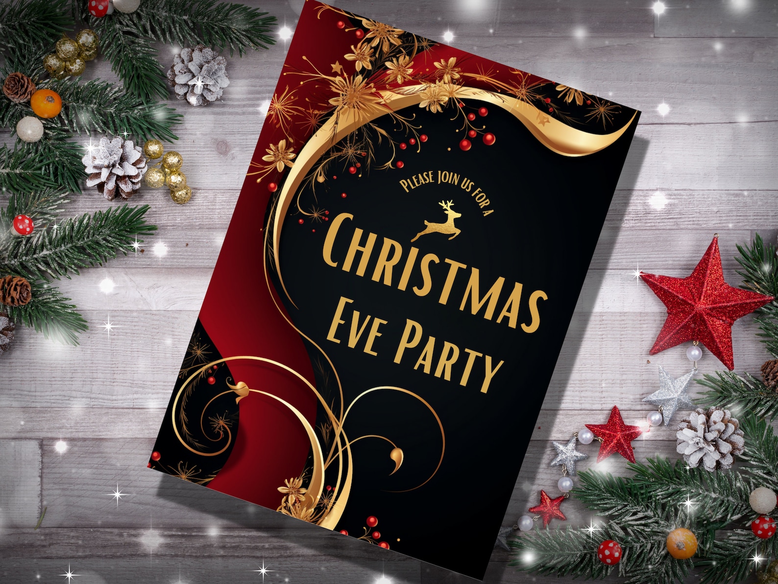 Editable Christmas Eve Party Invitation stunning Red and Gold Edit in ...
