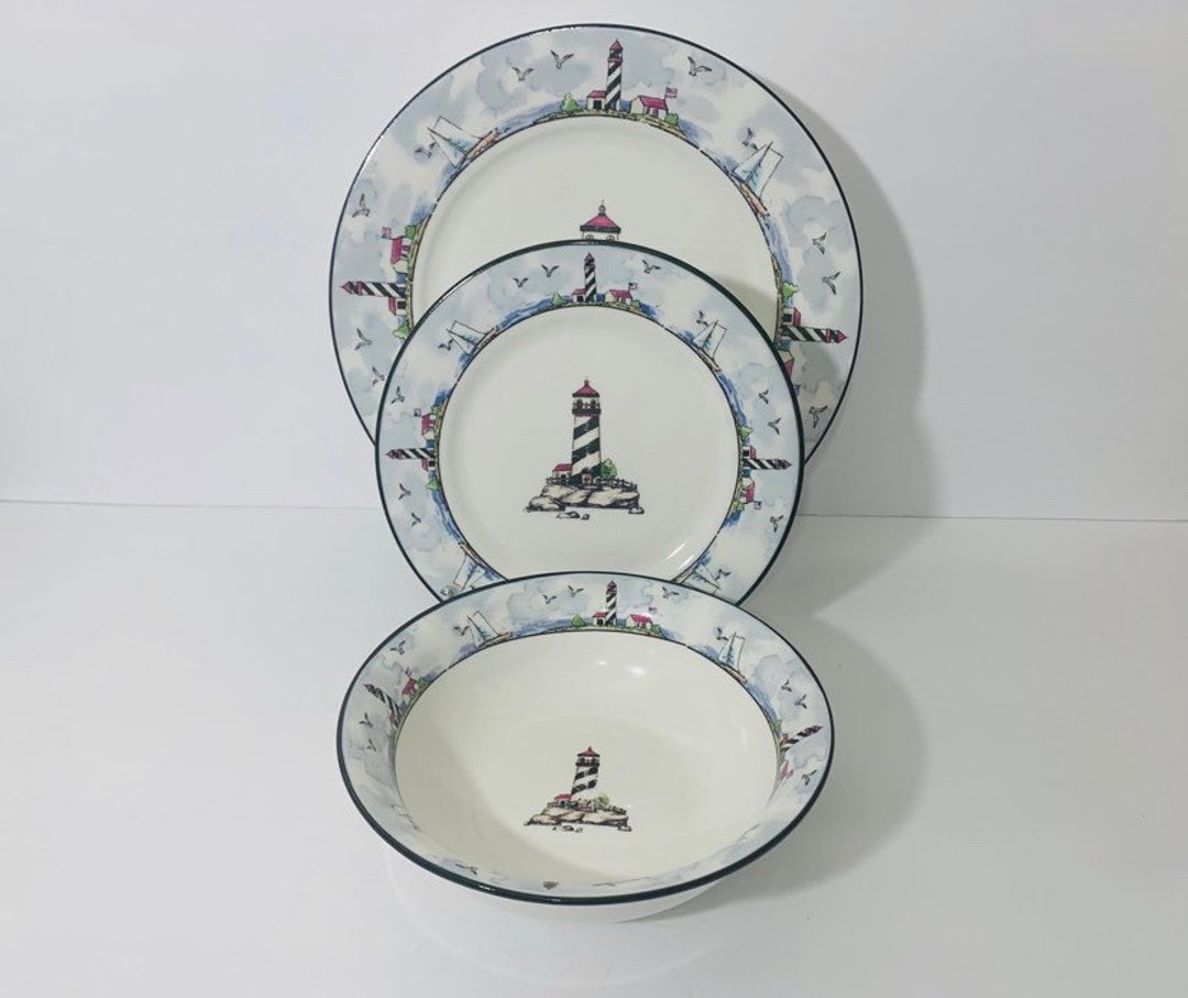 Totally Today Coastal Lighthouse Dinnerware - Etsy