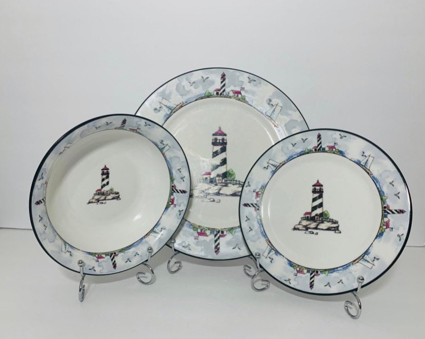 Totally Today Coastal Lighthouse Dinnerware - Etsy