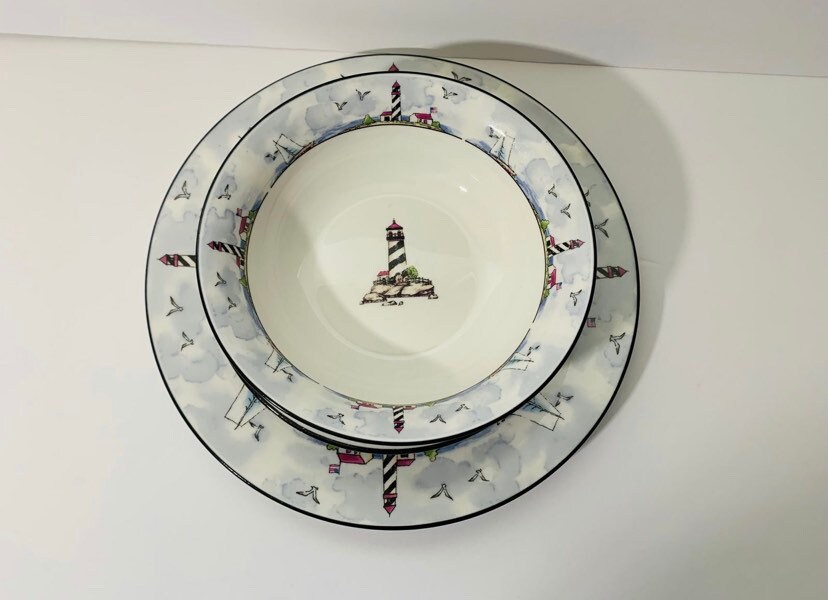 Totally Today Coastal Lighthouse Dinnerware - Etsy