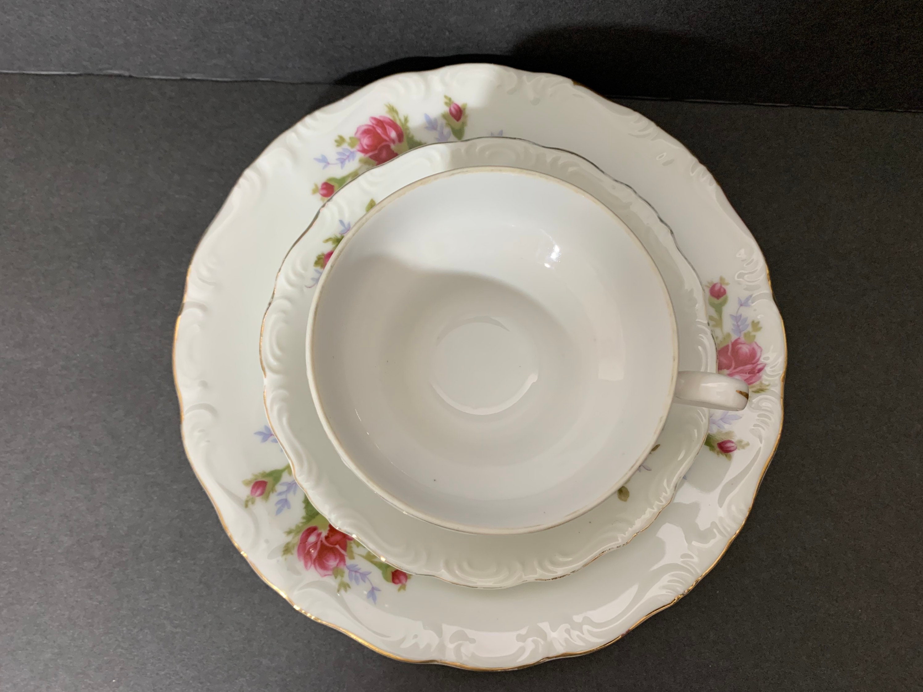 1950s Lipper & Mann Pompadour Rose Salad Plate, Footed Cup, Saucer sold ...