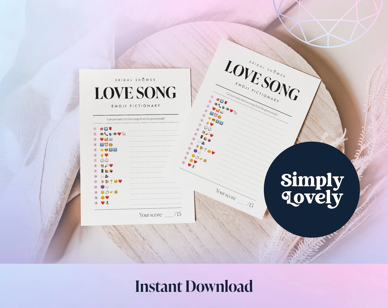 Bridal Shower Love Song Emoji Pictionary Game | Modern Shower Games ...