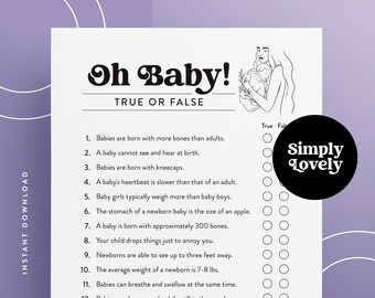 True or False Baby Shower Game Printable Game Baby Shower - Etsy Canada