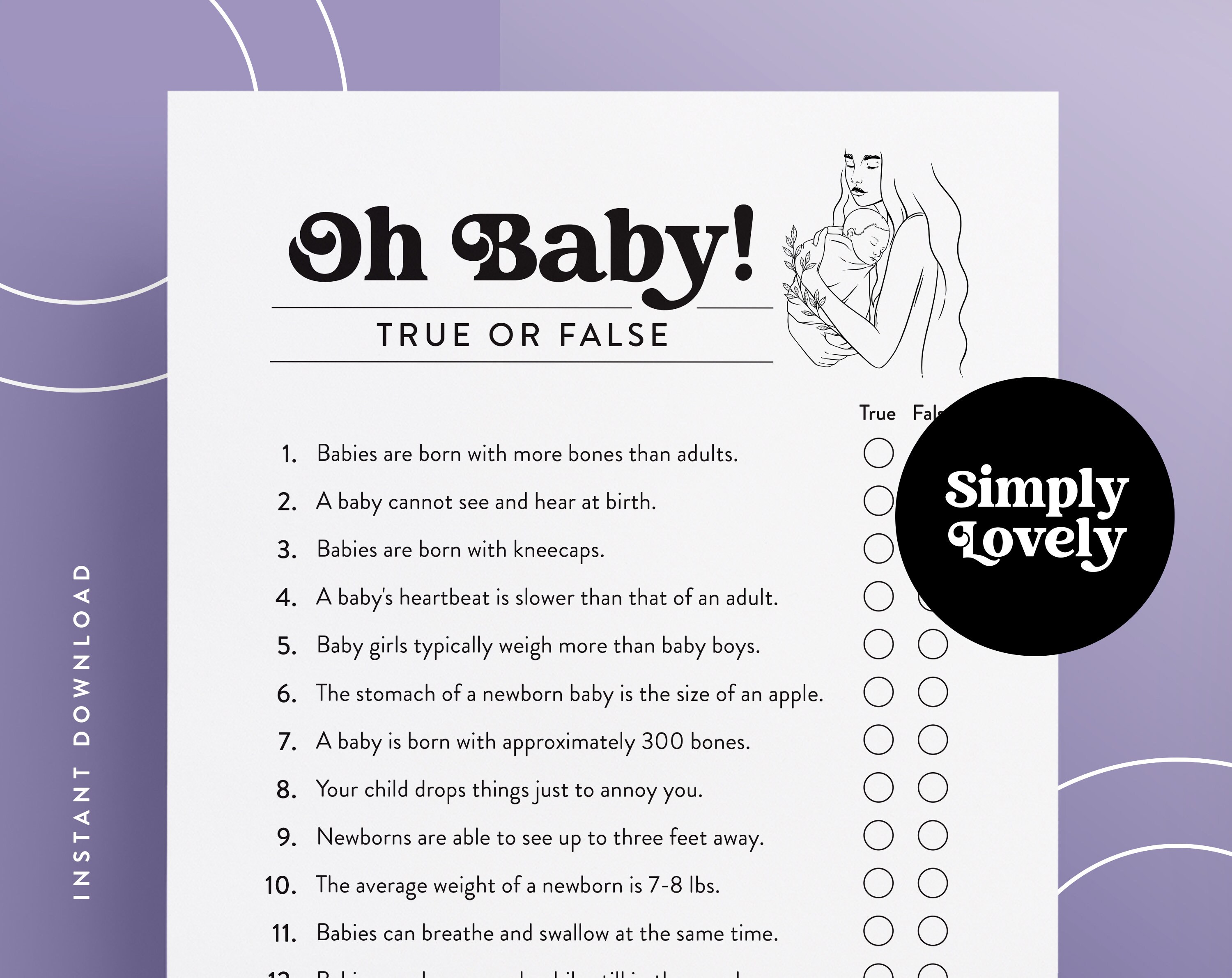 Modern Baby Shower True or False Game | Trivia Shower Activity ...