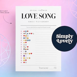 Bridal Shower Love Song Emoji Pictionary Game | Modern Shower Games ...