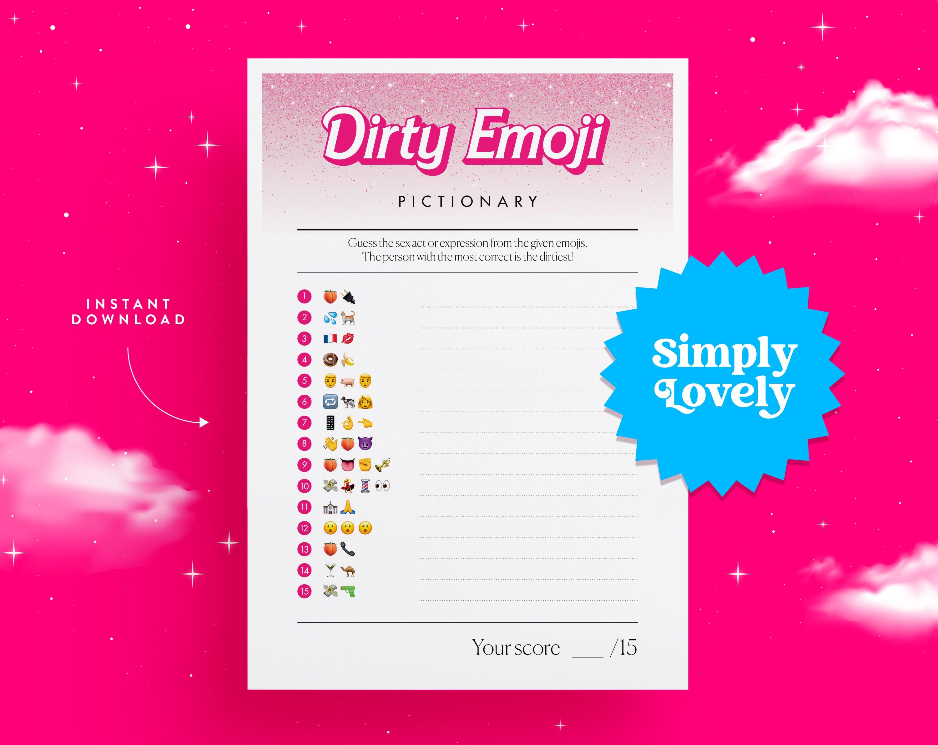 Bachelorette Party Dirty Emoji Pictionary Game | Modern Bachelorette ...