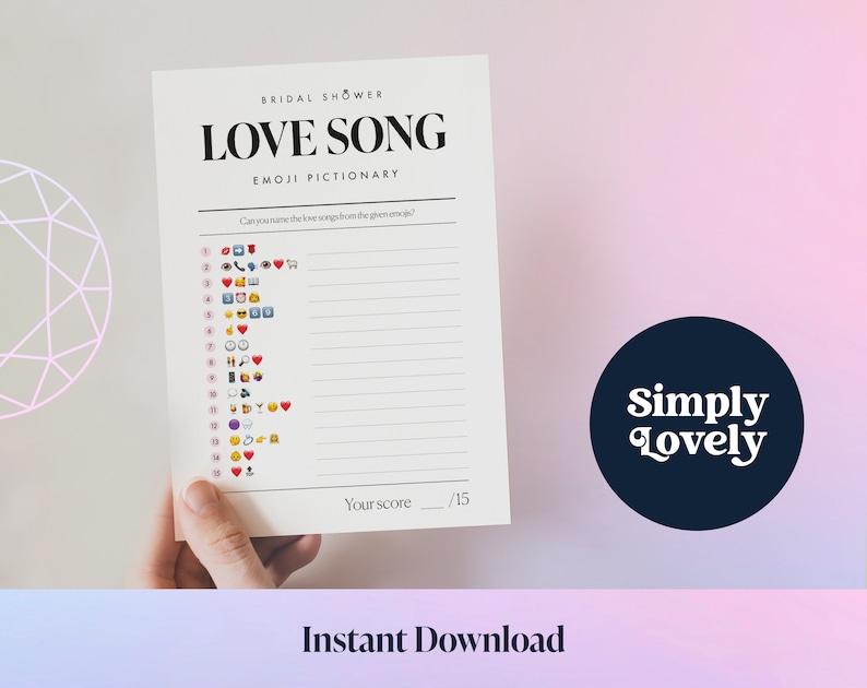 Bridal Shower Love Song Emoji Pictionary Game | Modern Shower Games ...