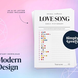 Bridal Shower Love Song Emoji Pictionary Game | Modern Shower Games ...