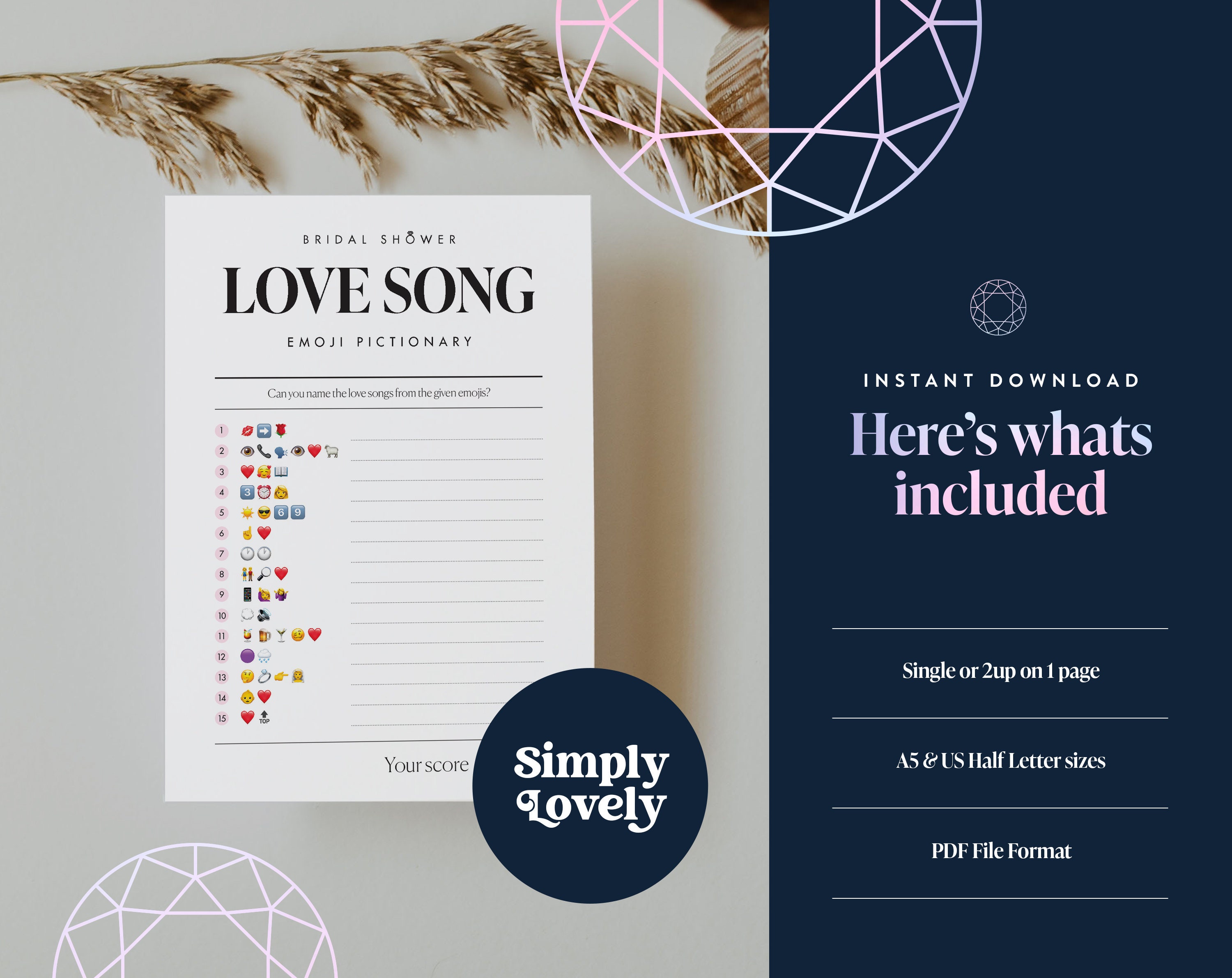Bridal Shower Love Song Emoji Pictionary Game | Modern Shower Games ...