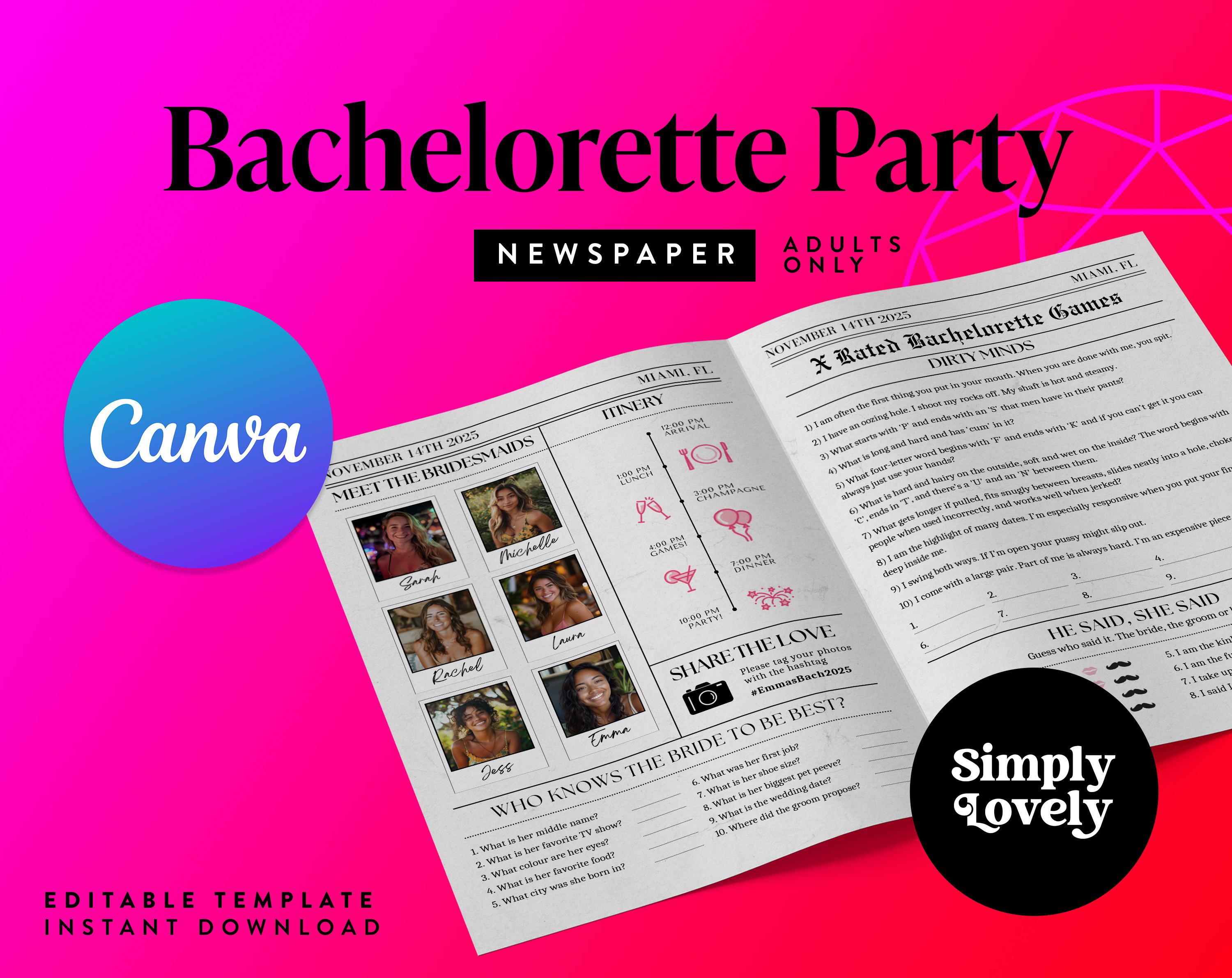 Editable Bachelorette Newspaper With Dirty Games | Bachelorette Party ...