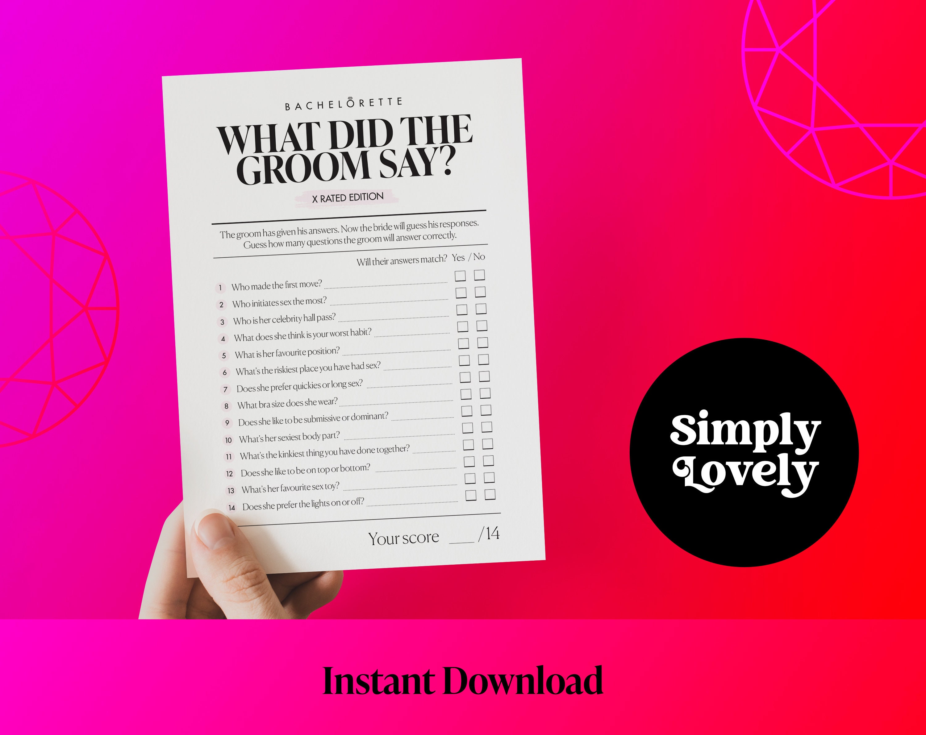 Bachelorette Party What Did the Groom Say? X Rated Game | Modern ...