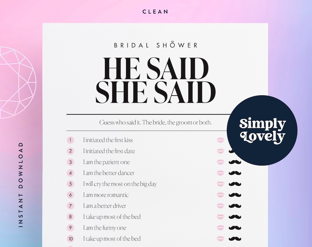 Bridal Shower He Said She Said Game | Modern Bridal Shower Game ...