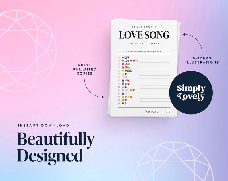 Bridal Shower Love Song Emoji Pictionary Game | Modern Shower Games ...