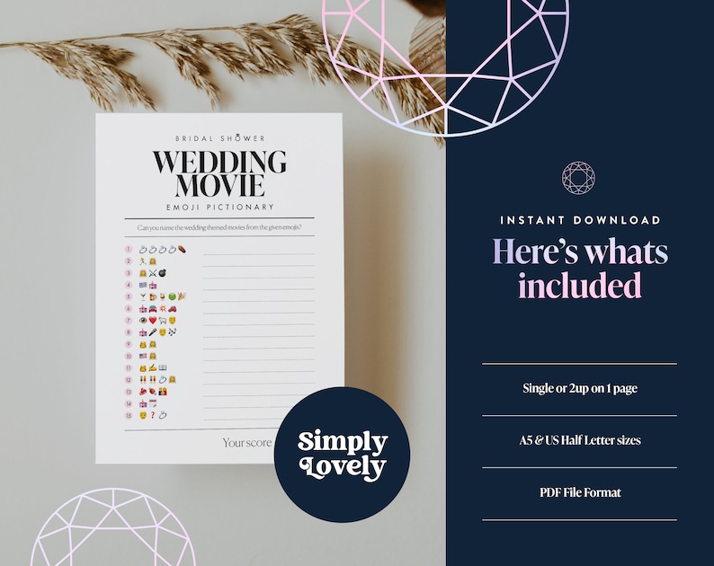 Bridal Shower Wedding Movies Emoji Pictionary Game | Modern Shower ...