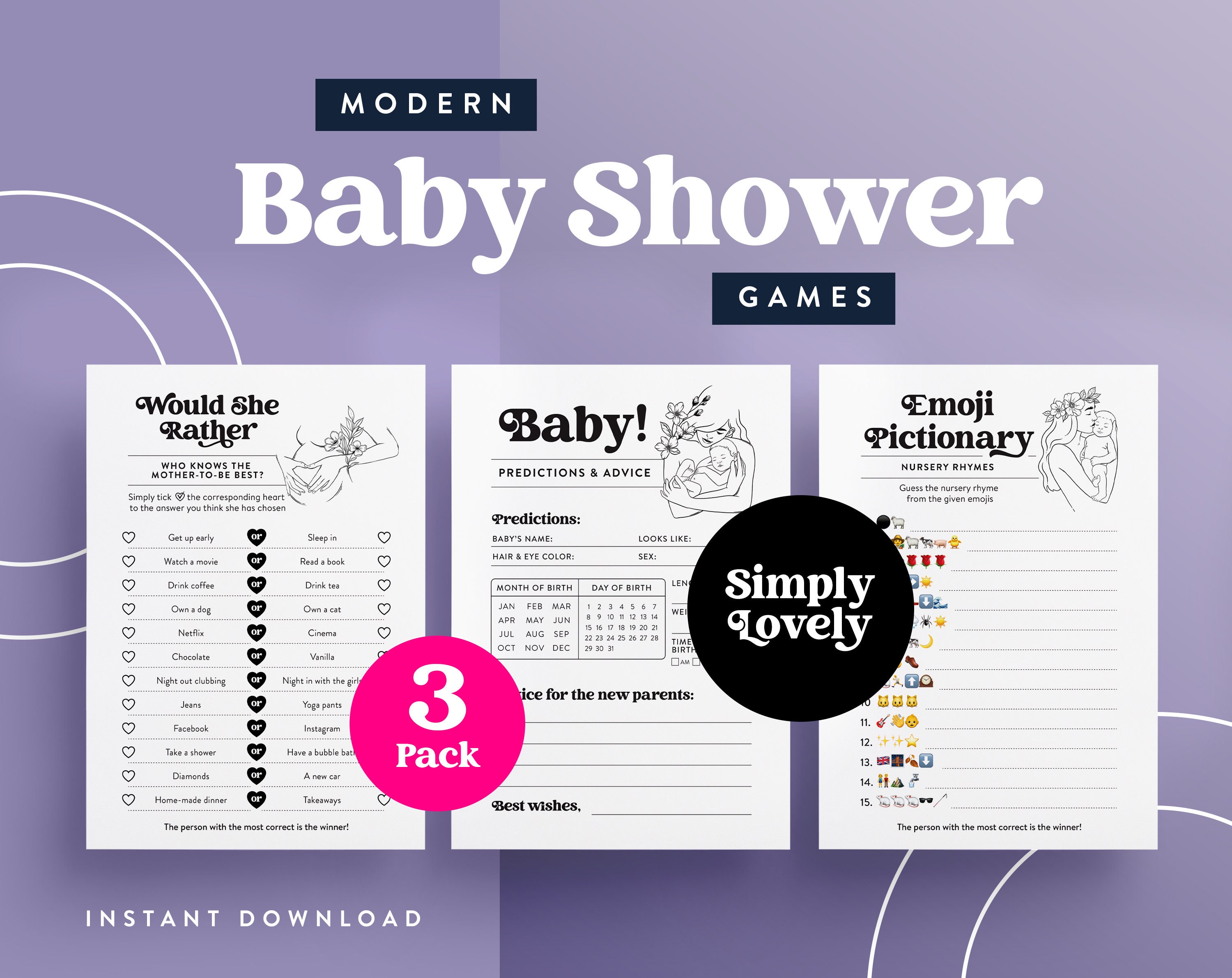Modern Baby Shower Games Three Pack Baby Predictions and - Etsy