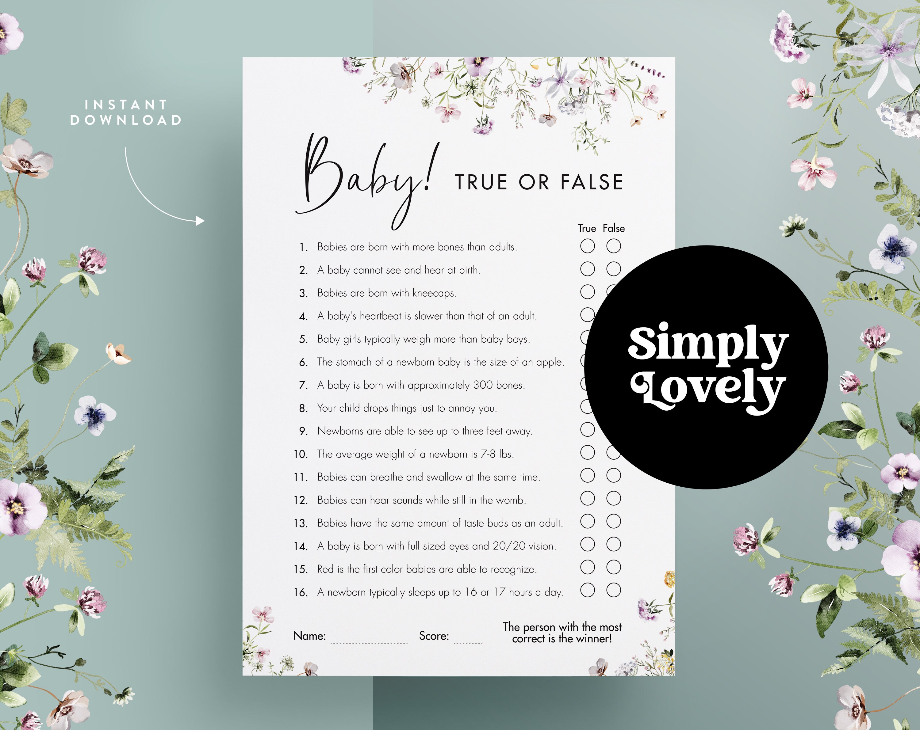 Modern Baby Shower True or False Game Trivia Shower Activity Beautiful ...