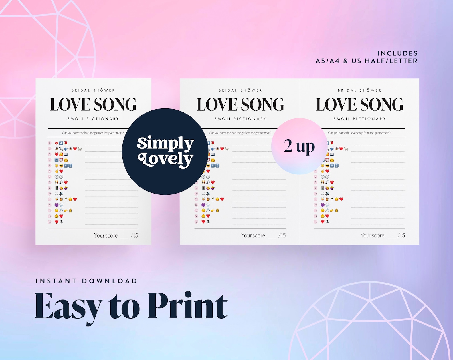 Bridal Shower Love Song Emoji Pictionary Game | Modern Shower Games ...